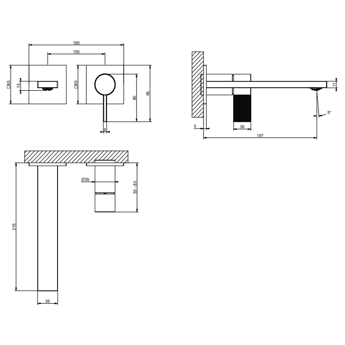 Gessi Inverso Rigato Внешняя часть настенного смесителя для раковины ...